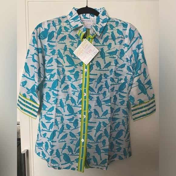 Gretchen Scott Designs | Tops | Nwt Gretchen Scott Blouse Birds Pattern ...